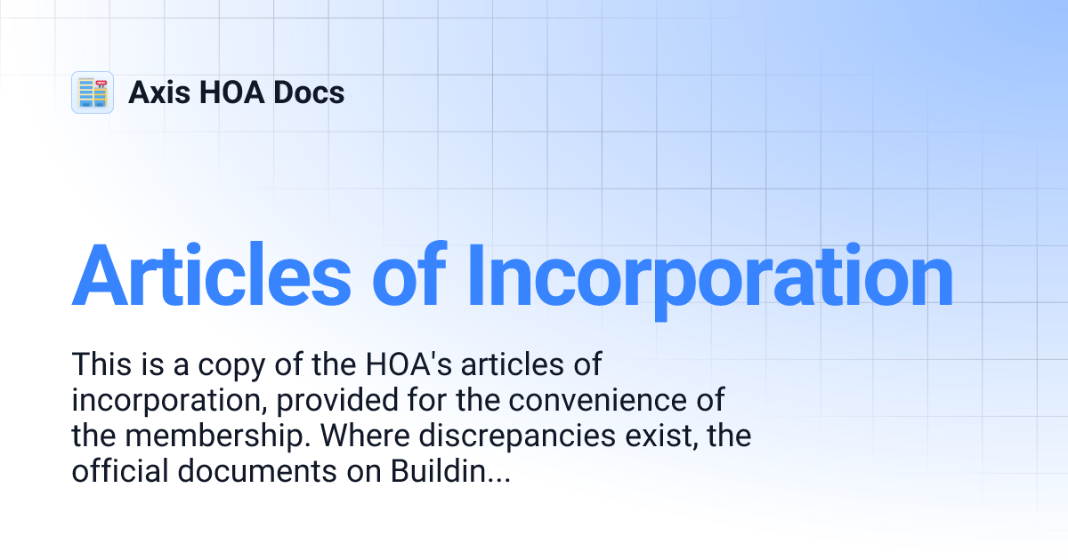 Articles of Incorporation | Axis HOA Docs